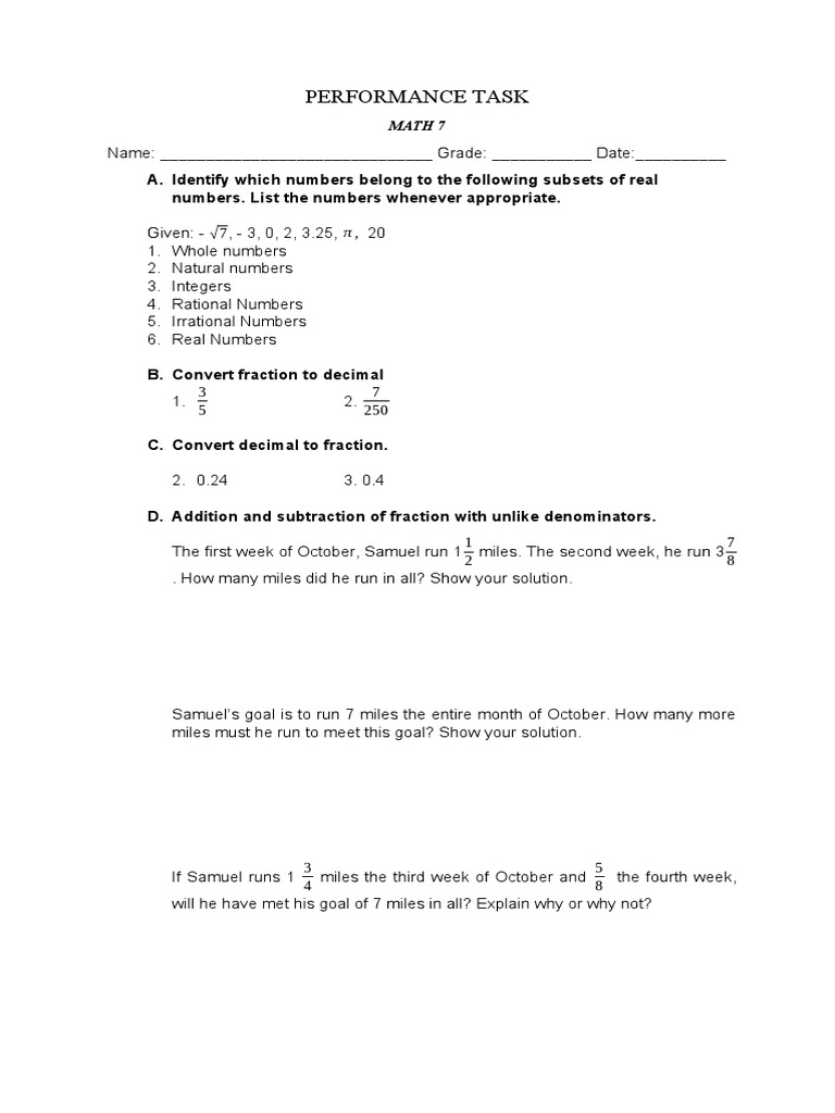 Grade 7 Math Performance Task | PDF