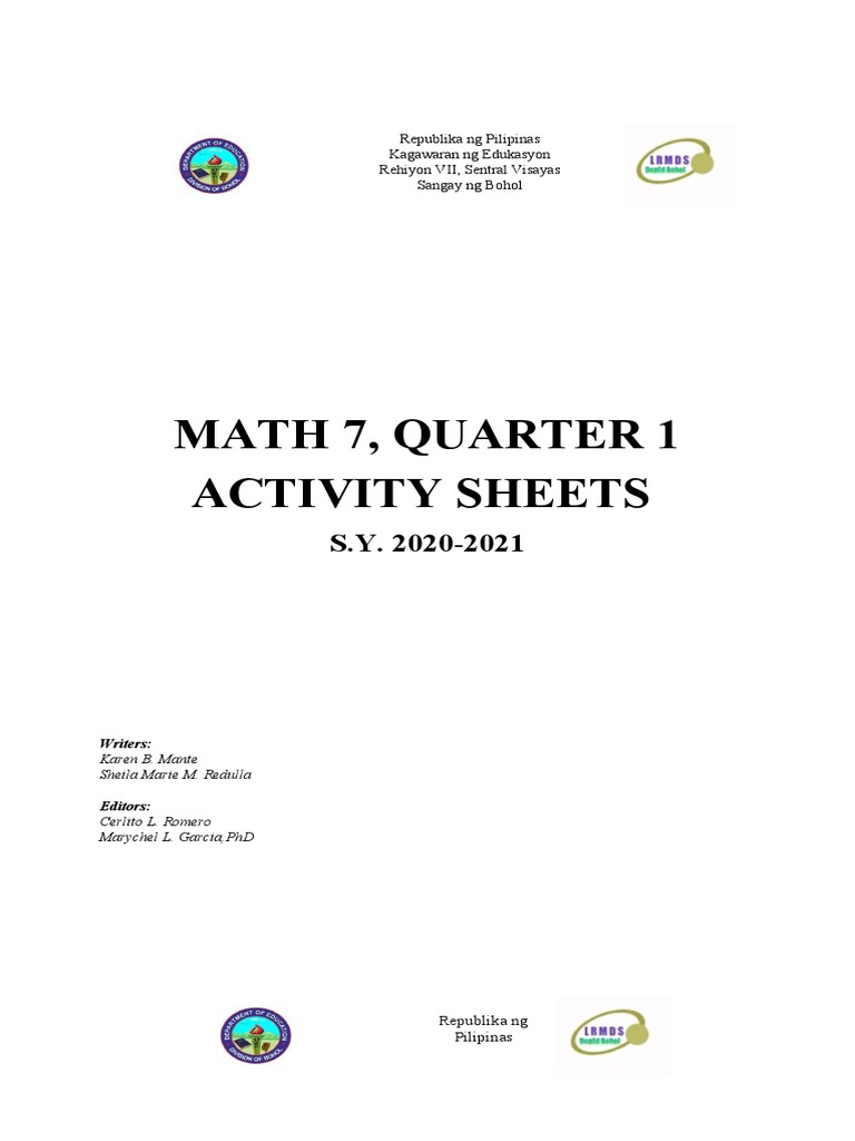 Math7 Q1 LAS Wk1 Day1-4 | PDF