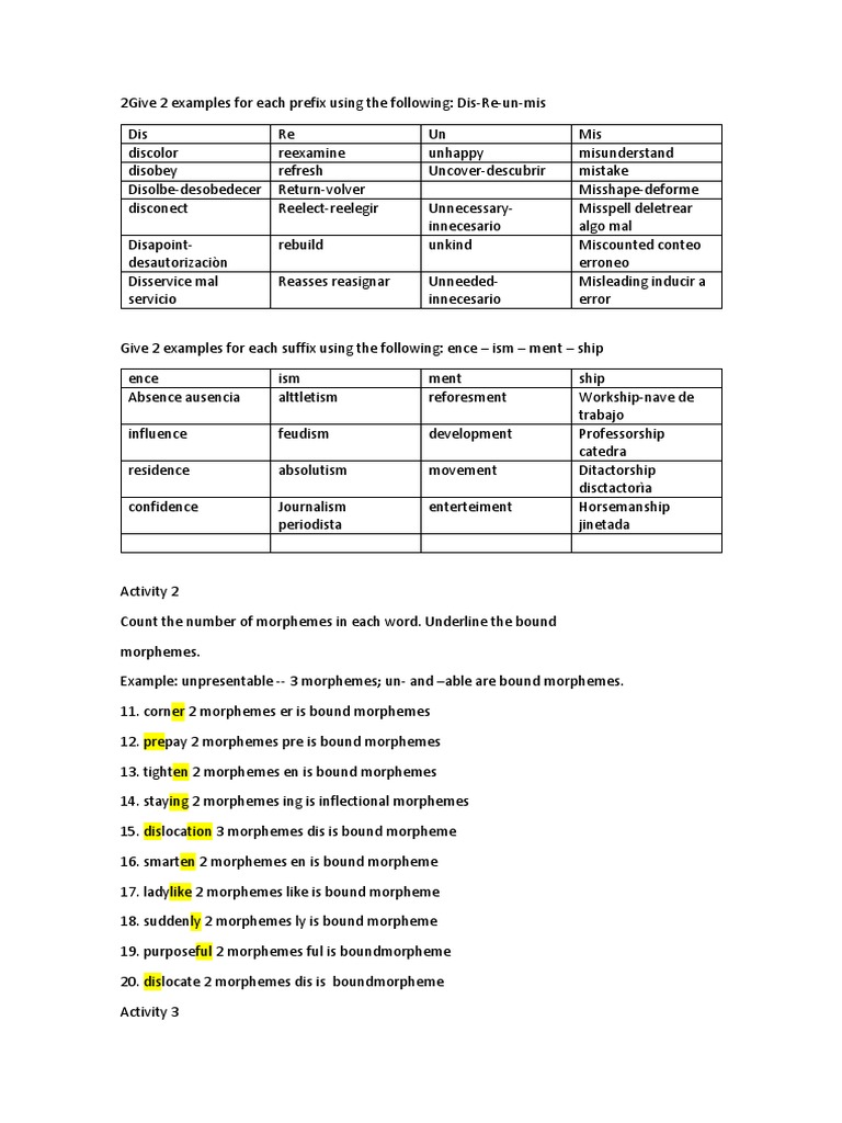 2give 2 Examples For Each Prefix Using | PDF | Syntax | Syntactic Relationships