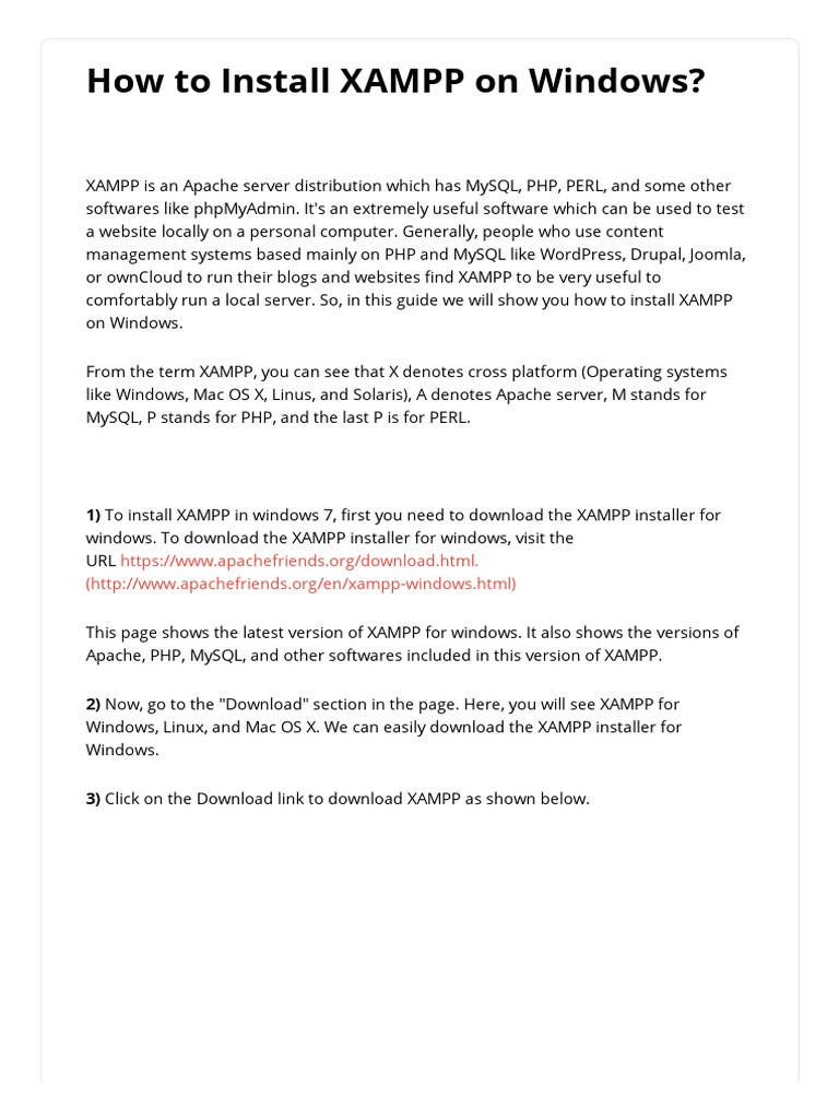 How To Install XAMPP On Windows | PDF | Installation (Computer Programs) | Microsoft Windows