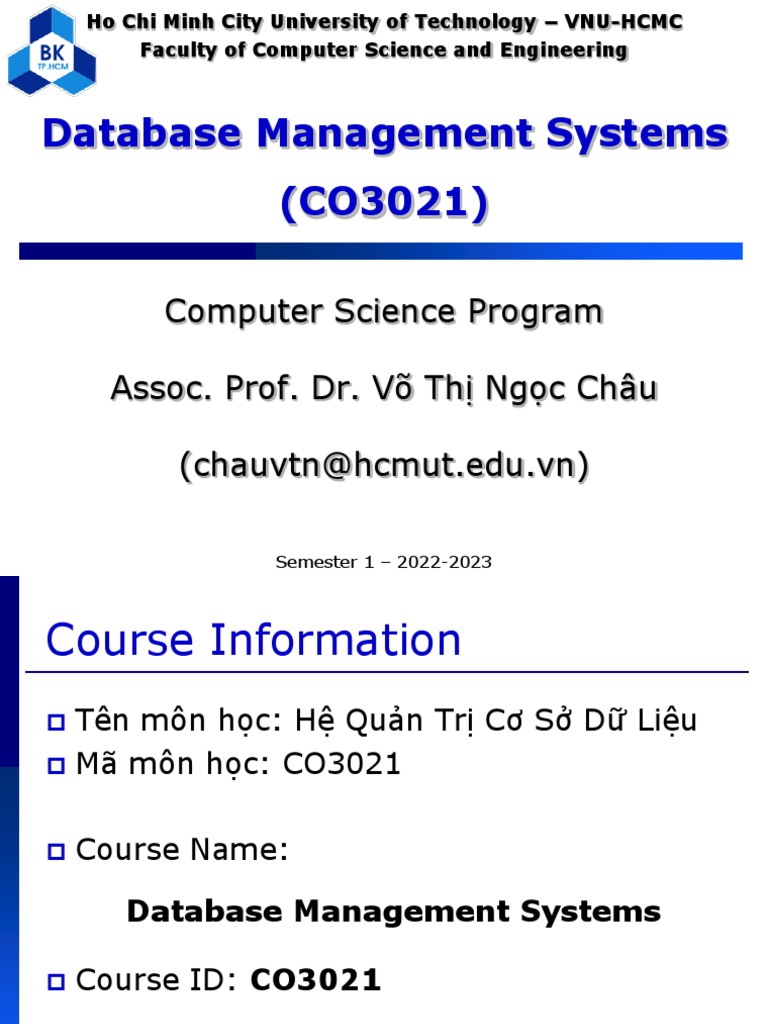 DBMS - Course Introduction - 1 - 2022-2023 | PDF
