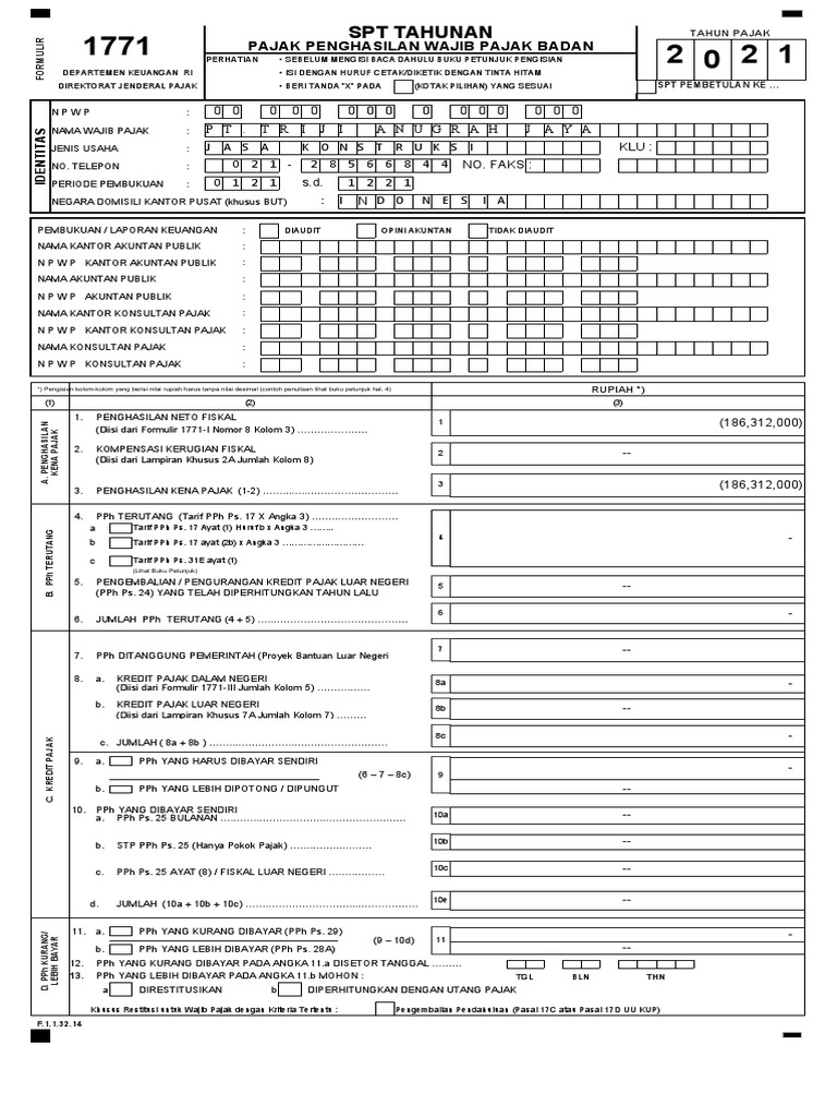 SPT Tahunan 1771 2021 Pt. Tirji | PDF