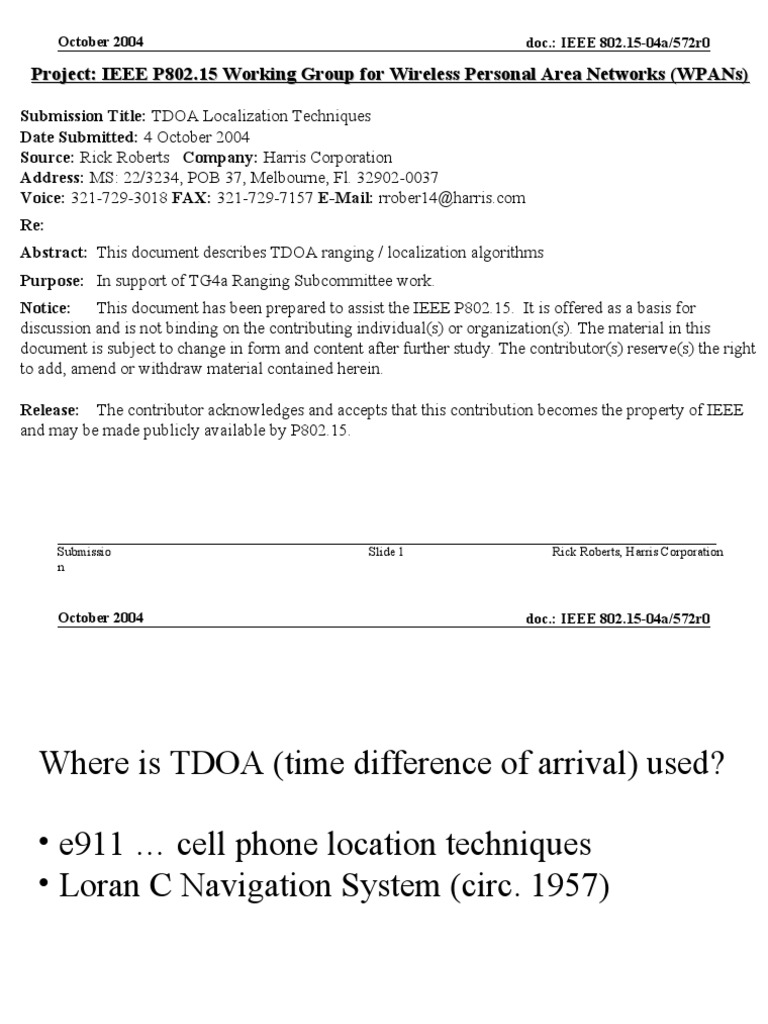 TDOA Localization Techniques in WPANs | PDF | Transmitter | Wireless