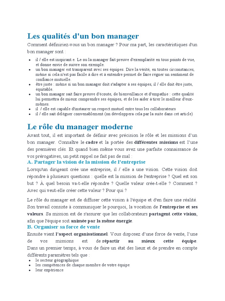Les Qualités D Un Bon Manager Pdf Sodles Gestion De La Relation