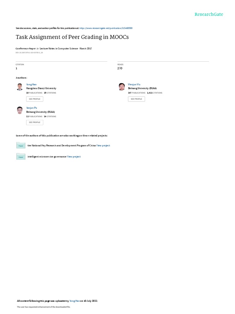 Task Assignmentof Peer Gradingin MOOCs | PDF | Massive Open Online Course | Simulation