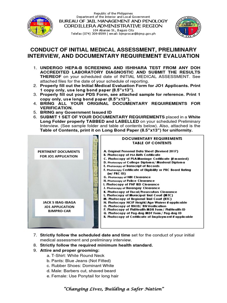 Instruction For Preliminary Interview and Initial Medical Assessment ...