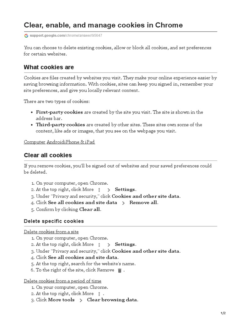 Clear Enable and Manage Cookies in Chrome | PDF | Business