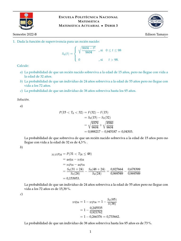 Matematica Actuarial Deberes | PDF