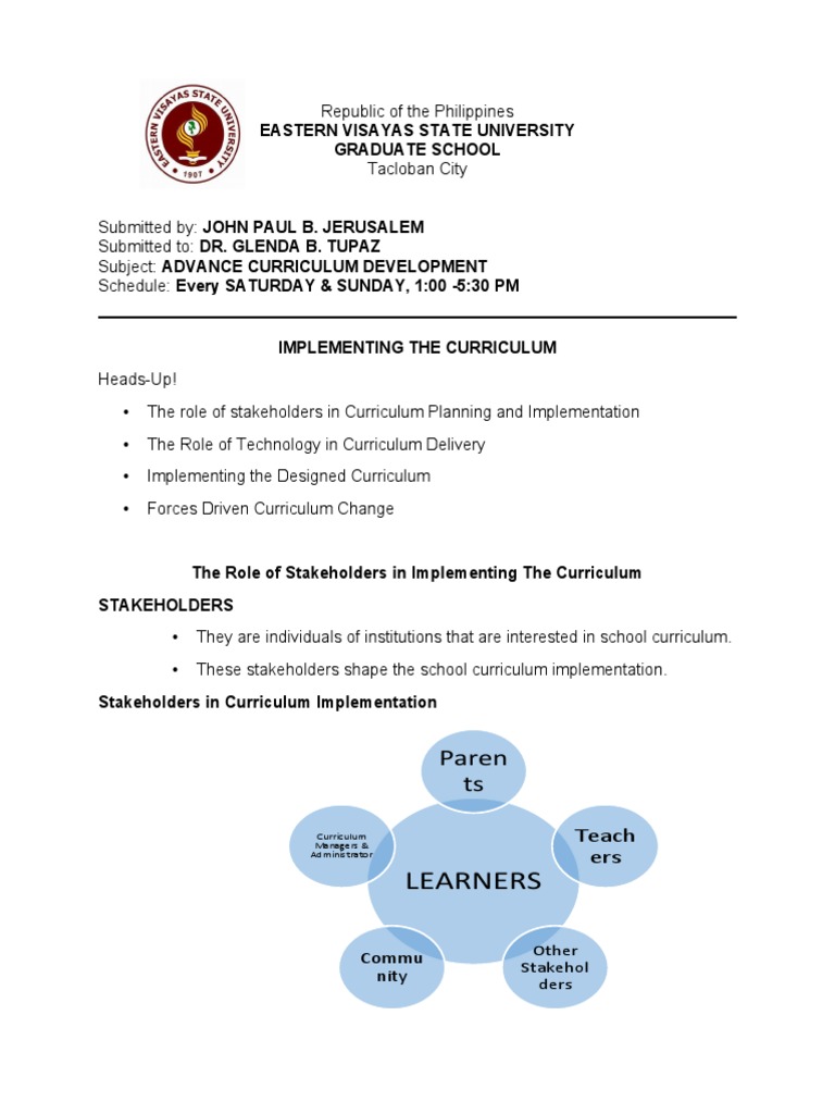 Report Outline (Implementing The Curriculum) | PDF | Curriculum | Educational Technology