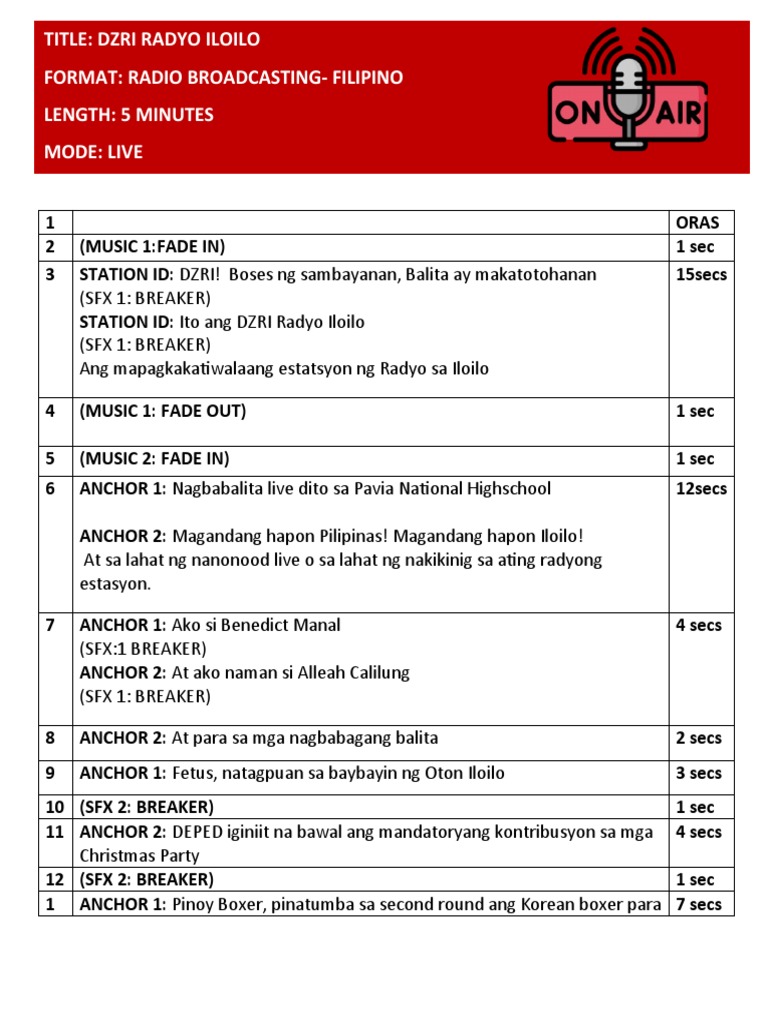 Filipino Journalism 9 Script 2 | PDF