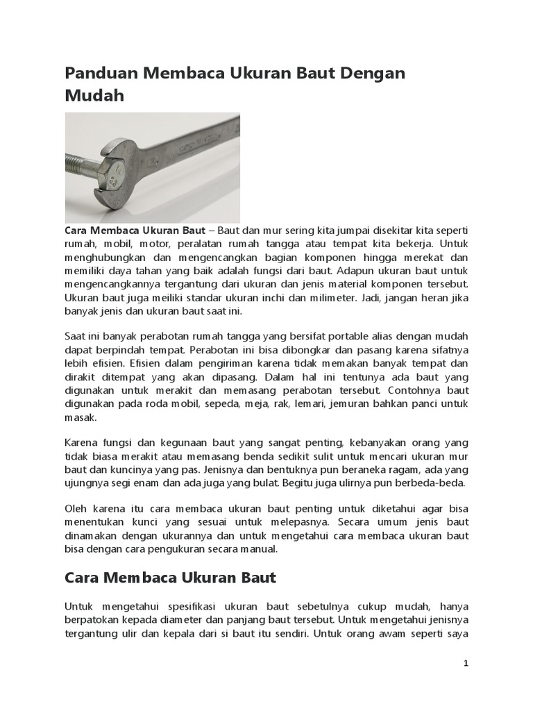 Panduan Membaca Ukuran Baut Dengan Mudah | PDF