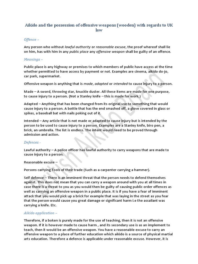 Aikido and UK Offensive Weapons Law | PDF
