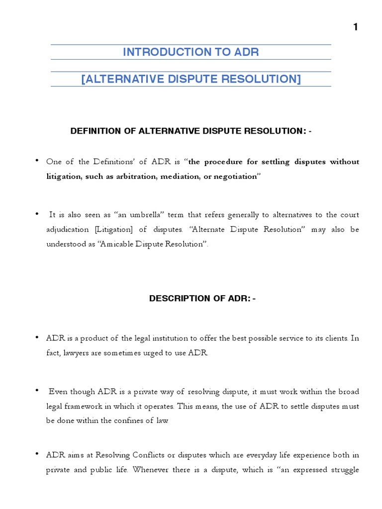 Introduction to ADR Mechanisms | PDF | Alternative Dispute Resolution | Arbitration