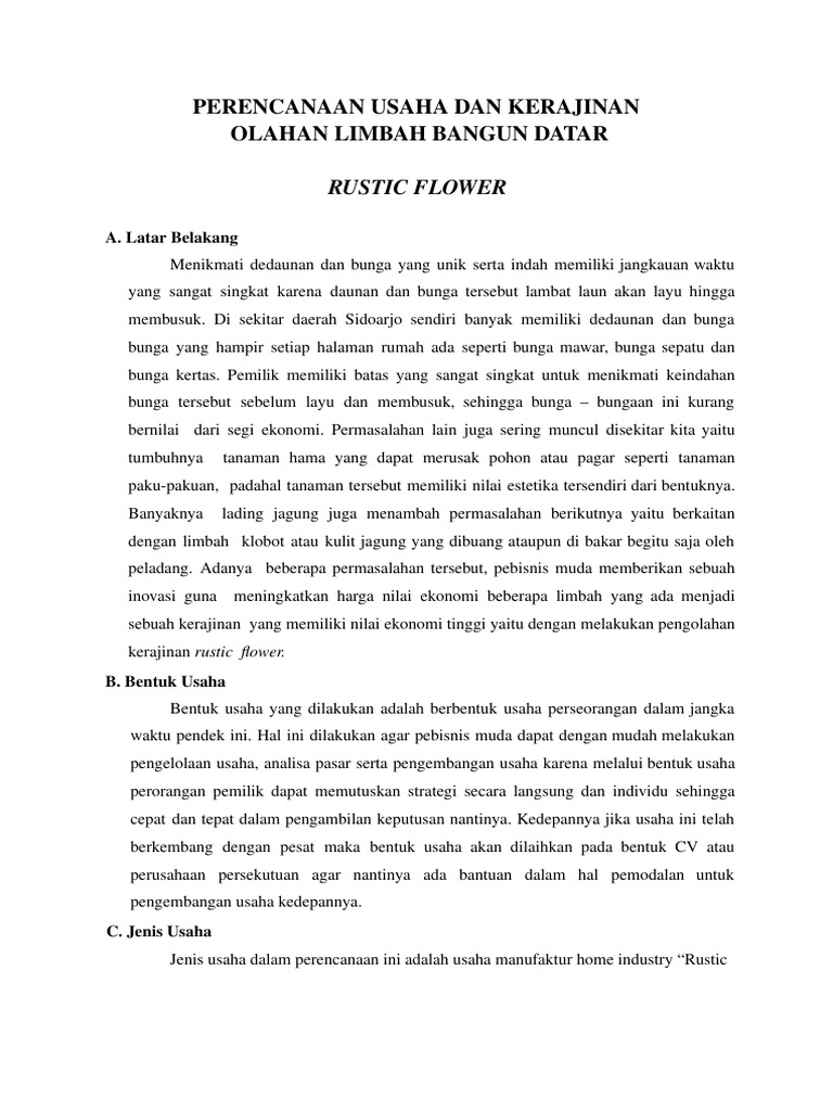 Contoh Perencanaan Usaha Dan Kerajinan | PDF