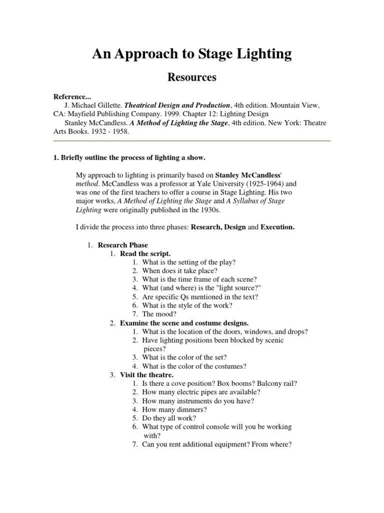 An Approach To Stage Lighting | PDF | Lighting | Theatre