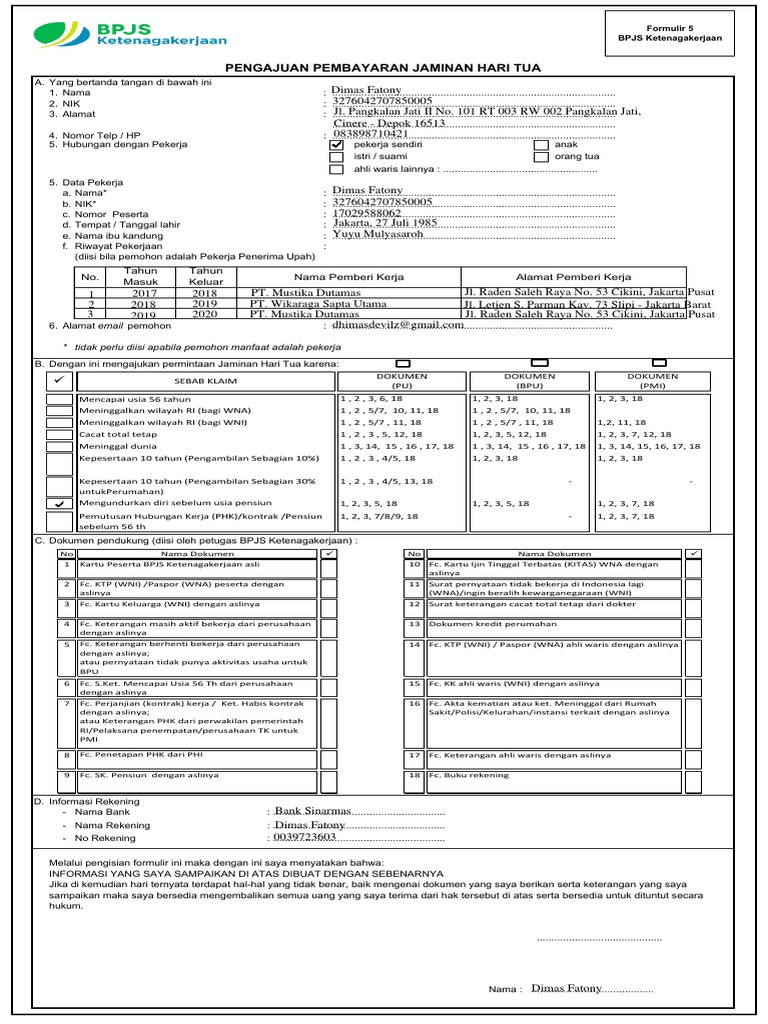 F5 Pengajuan Pembayaran Jaminan Hari Tua | PDF