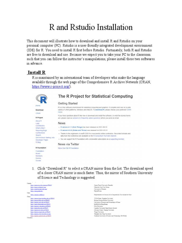 Installation Guide of R and Rstudio | PDF
