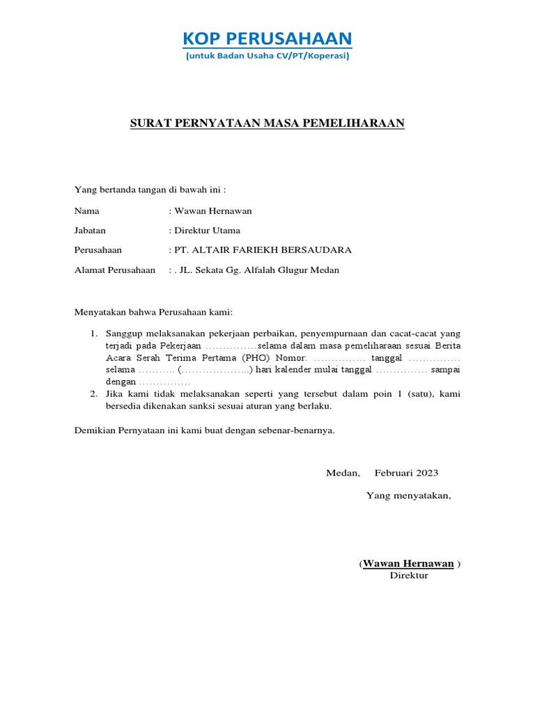 Surat Pernyataan Lokasi Perusahaan | PDF