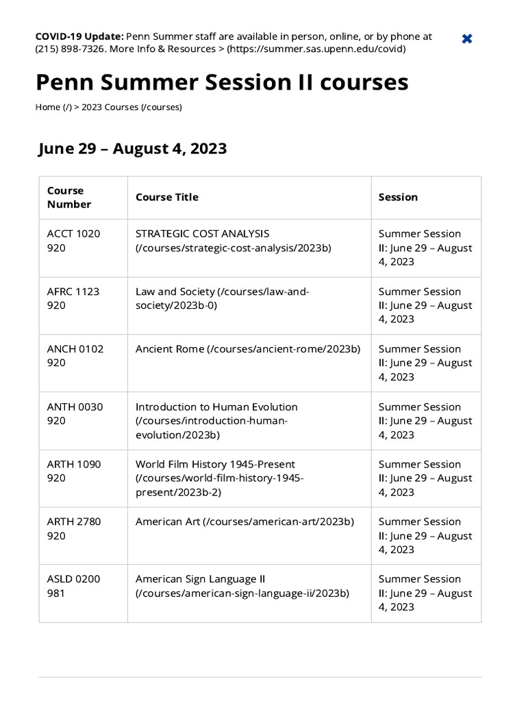 Penn Summer - Penn Summer Session II Courses | PDF