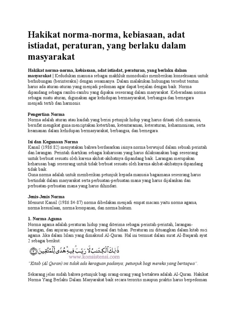 From Ich Hakikat - Norma - Norma - Kebiasaan - Adat - Istiat | PDF