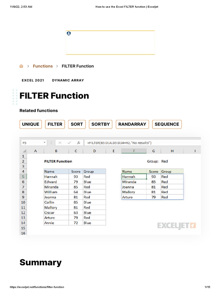 How To Use The Excel FILTER Function - Exceljet | PDF | Argument | Logic
