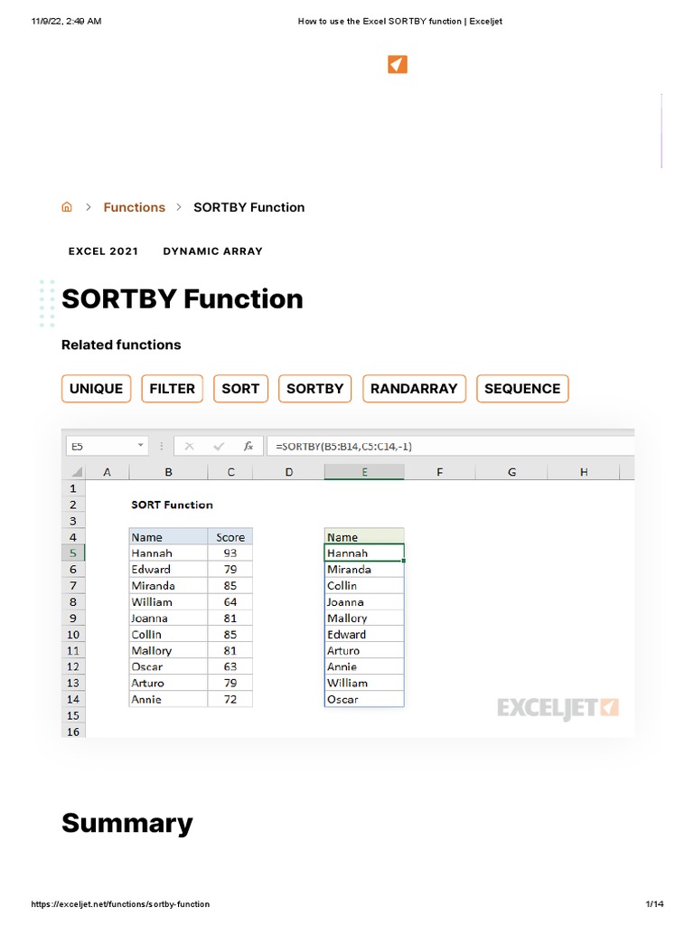 How To Use The Excel SORTBY Function - Exceljet | Download Free PDF ... How To Use The Excel SORTBY Function - Exceljet | Download Free PDF ...