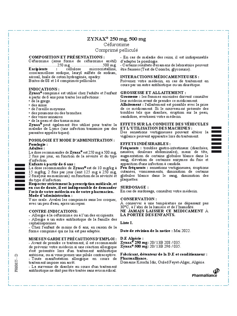 Notice Zynax 250mg 500mg Comprime Pellicule | PDF | Infection | Grossesse