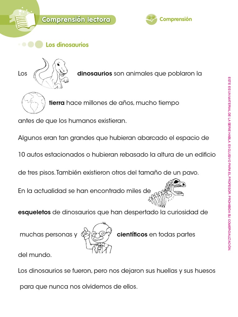 Comprensión Lectora: Los Dinosaurios | PDF