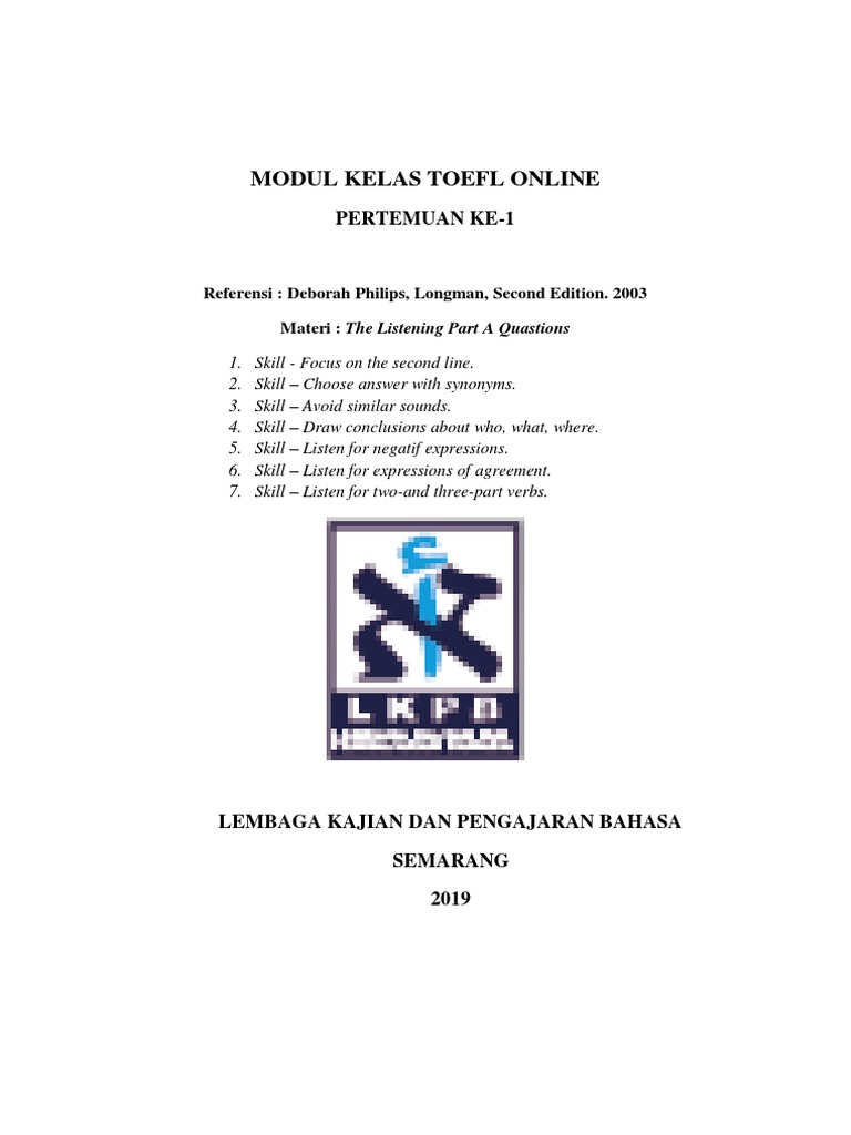 Modul Pertemuan 1 Kelas Toefl Online LKPB | PDF