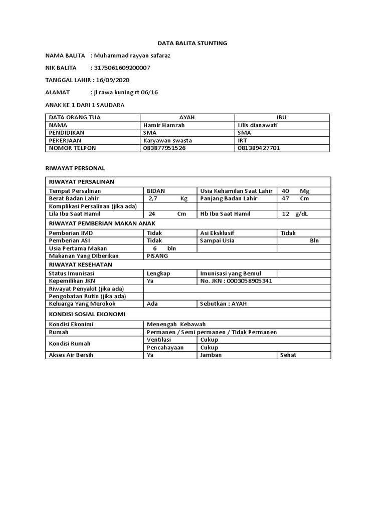 Form Data Balita Stunting | PDF