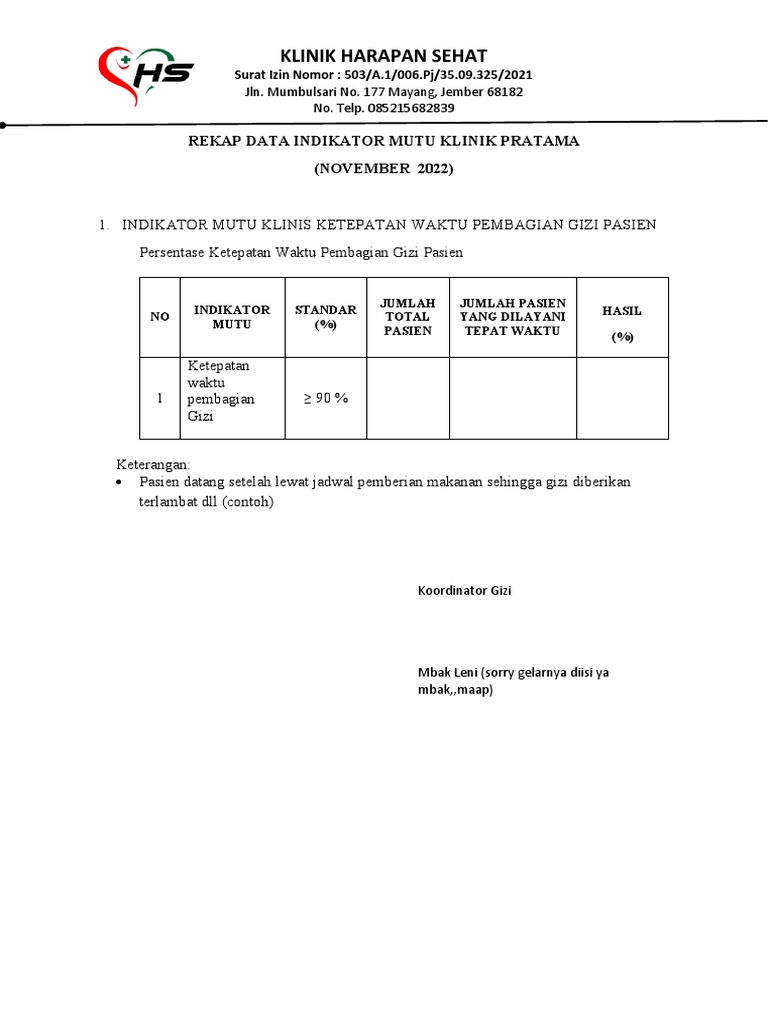Rekap Data Indikator Mutu Gizi | PDF