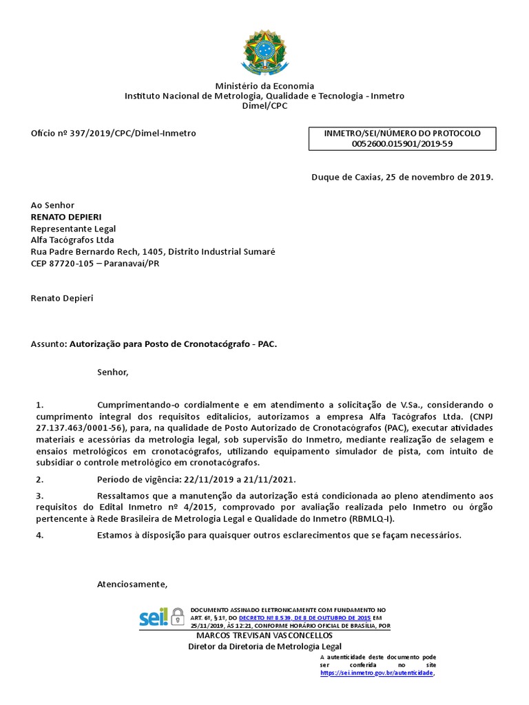 SEI - Inmetro - 0560968 - Ofício | PDF | Metrologia | Brasil