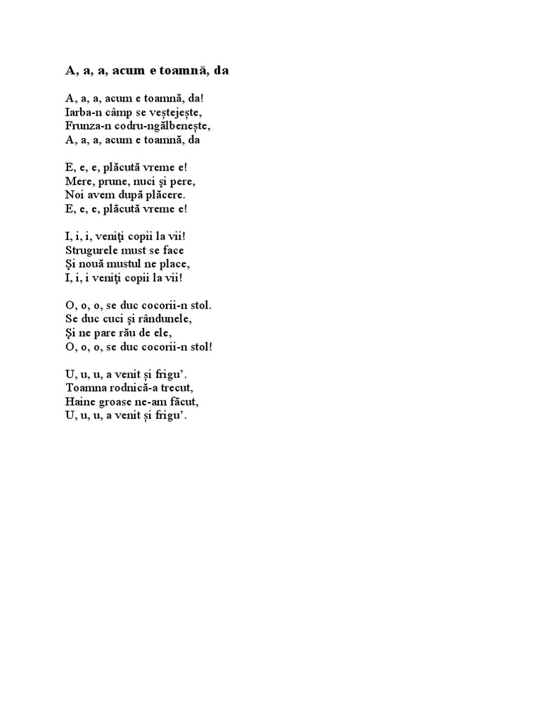 A, A A, Acum e Toamna, Da | PDF