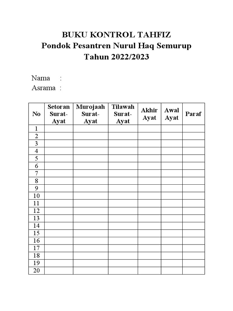 Buku Kontrol Tahfiz | PDF