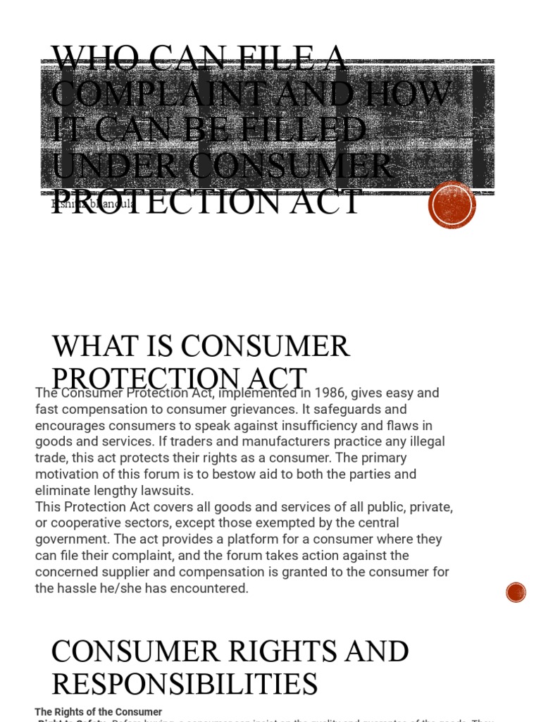 Filing Complaints Under Consumer Act | PDF | Consumer Protection ...