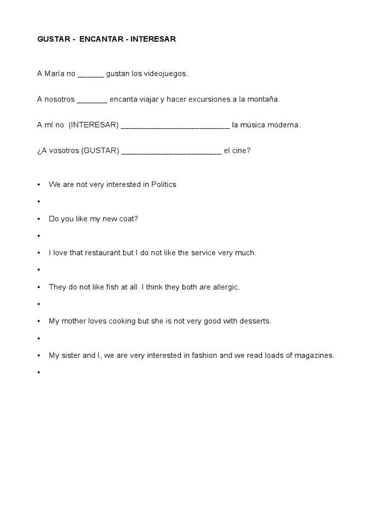 Gustar Encantar Interesar A1 | PDF | Cooking, Food & Wine