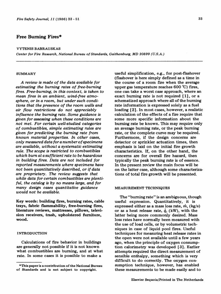 Free Burning Fire - Babrauskas - 1986 | PDF | Combustion | Fires