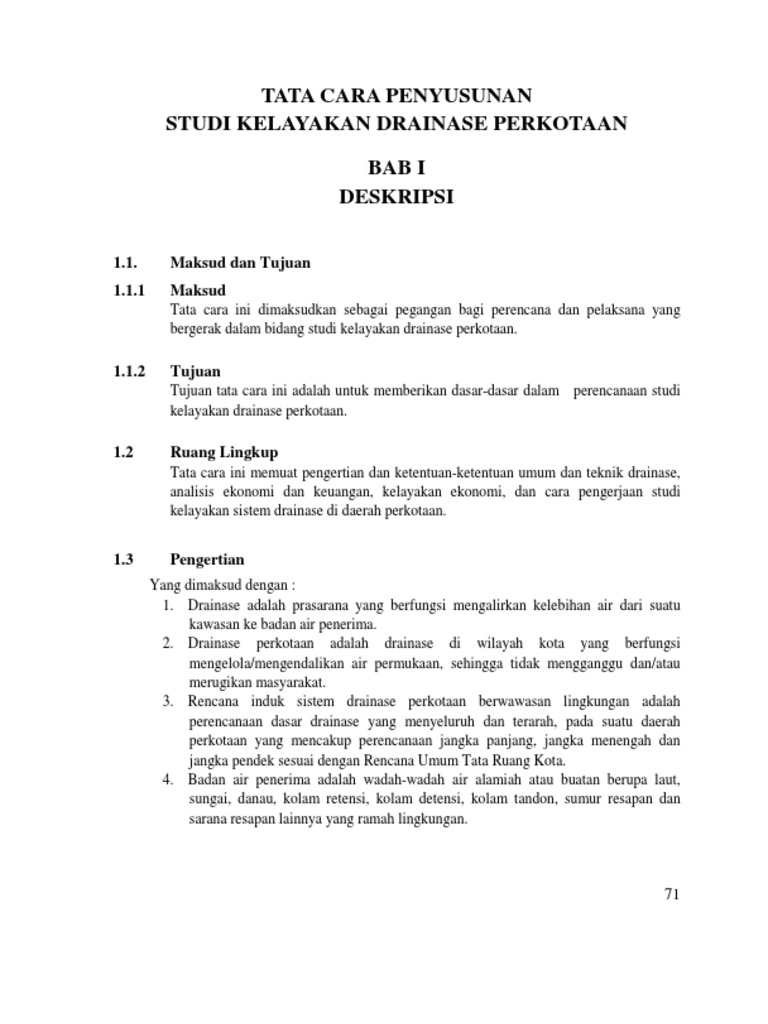 2c. Tata Cara Penyusunan Studi Kelayakan Sistem Drainase Perkotaan | PDF