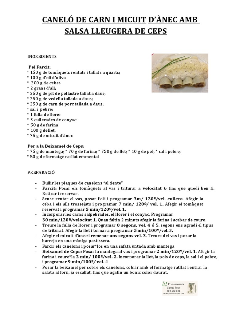 Canelo - de Carn I Micuit Amb Salsa Lleugera de Ceps | PDF
