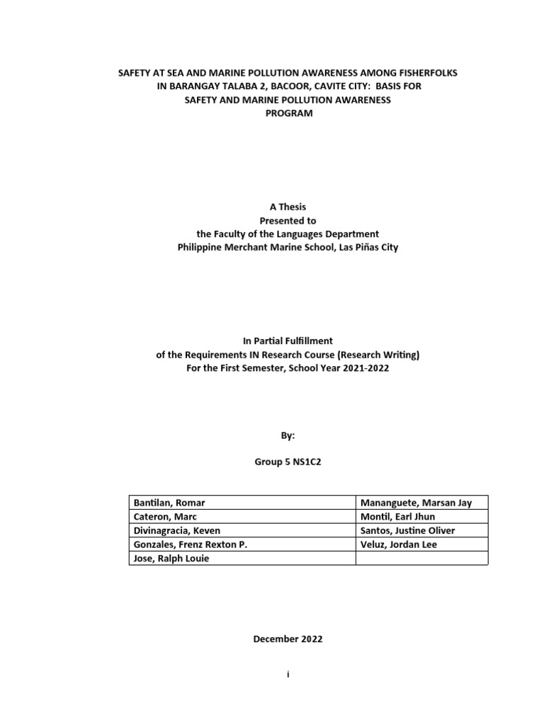 FINAL MANUSCRIPT Group 5 NS1C2 | PDF | Survey Methodology | Sea