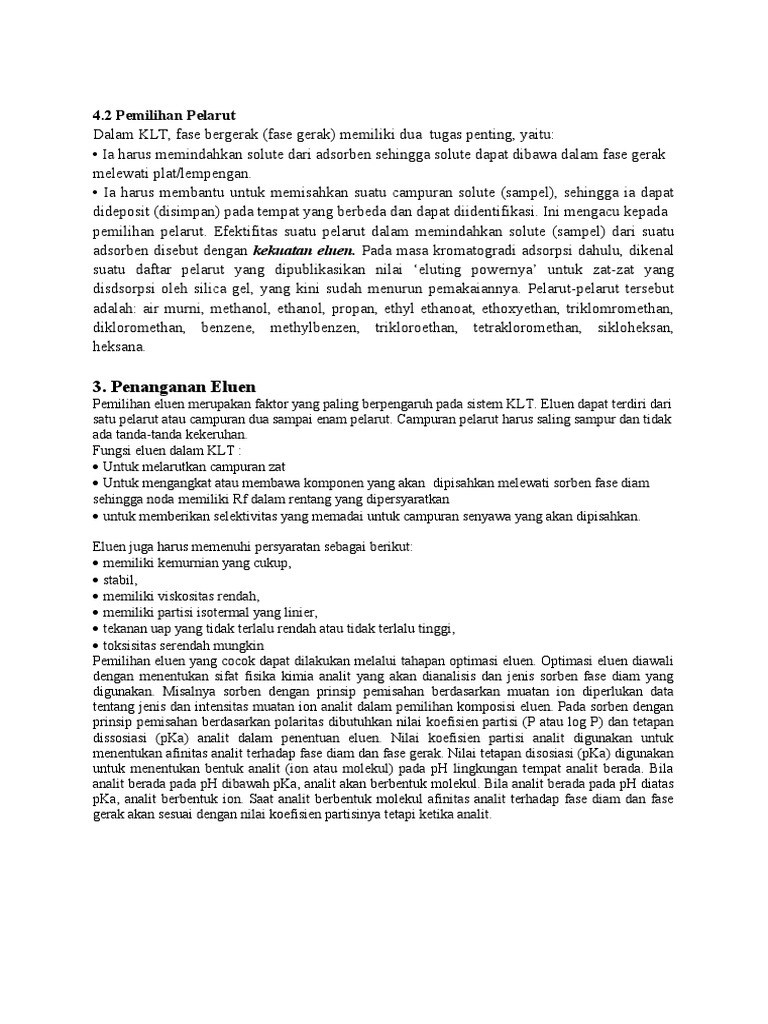 Fungsi dan Pemilihan Eluen KLT | PDF