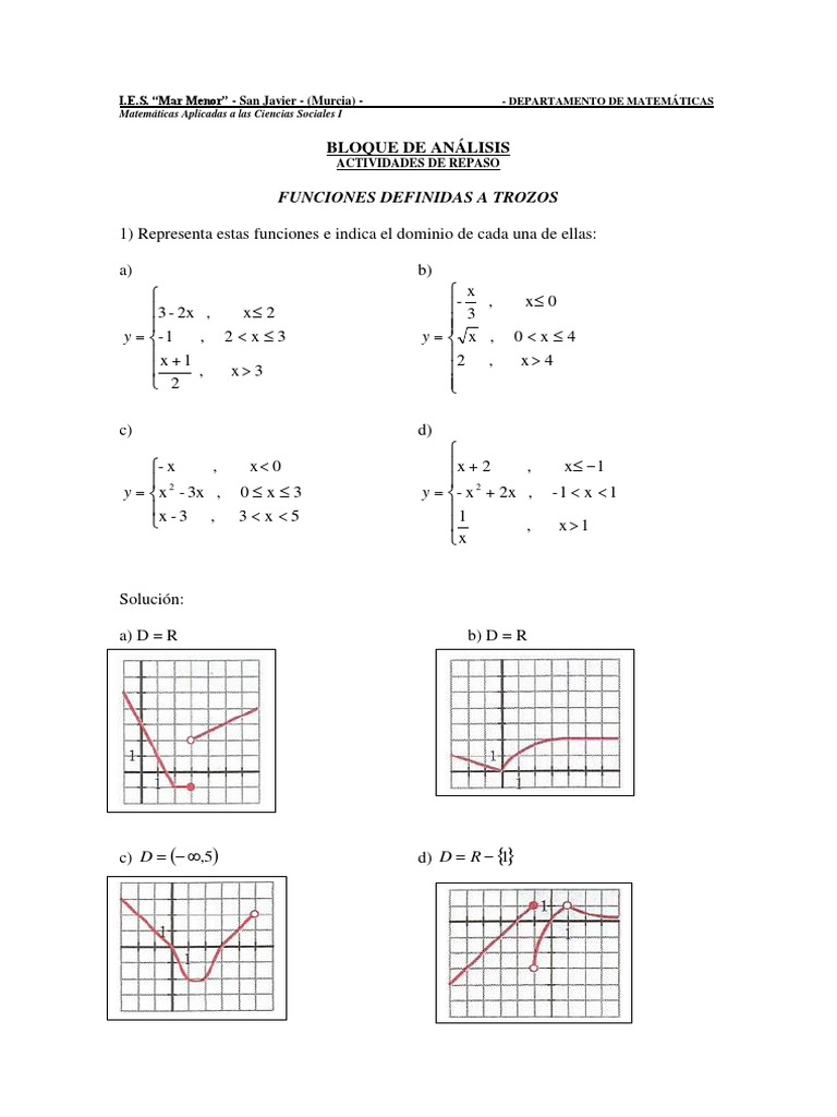 Ejercicios de Funciones a Trozos | PDF | Función (Matemáticas ...