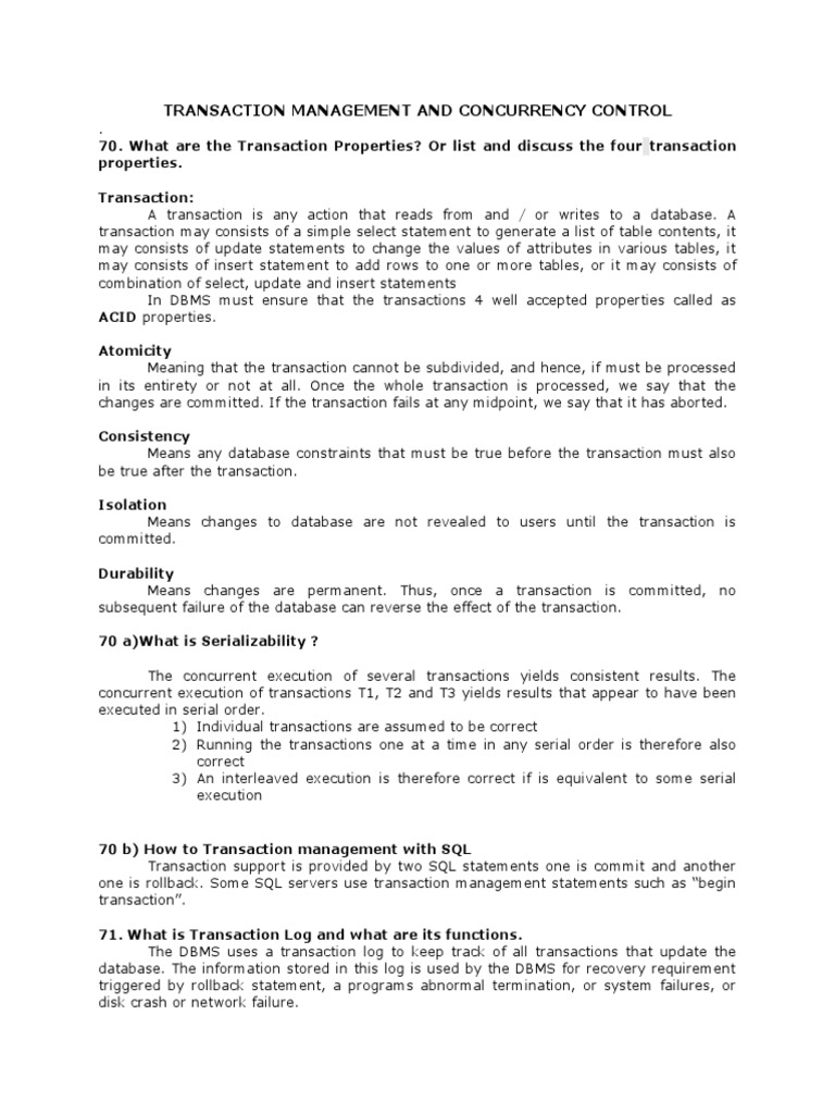 Transaction Management and Concurrency Control | Download Free PDF ... Transaction Management and Concurrency Control | Download Free PDF ...