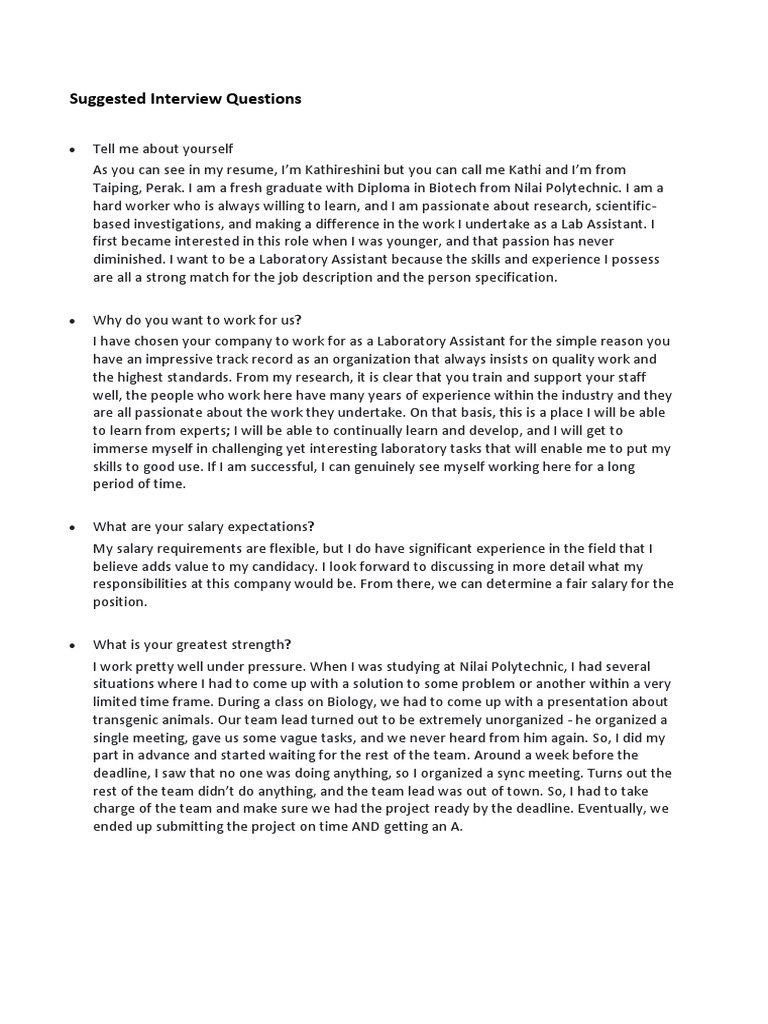 Interview Questions | PDF | Laboratories | Experience Interview Questions | PDF | Laboratories | Experience