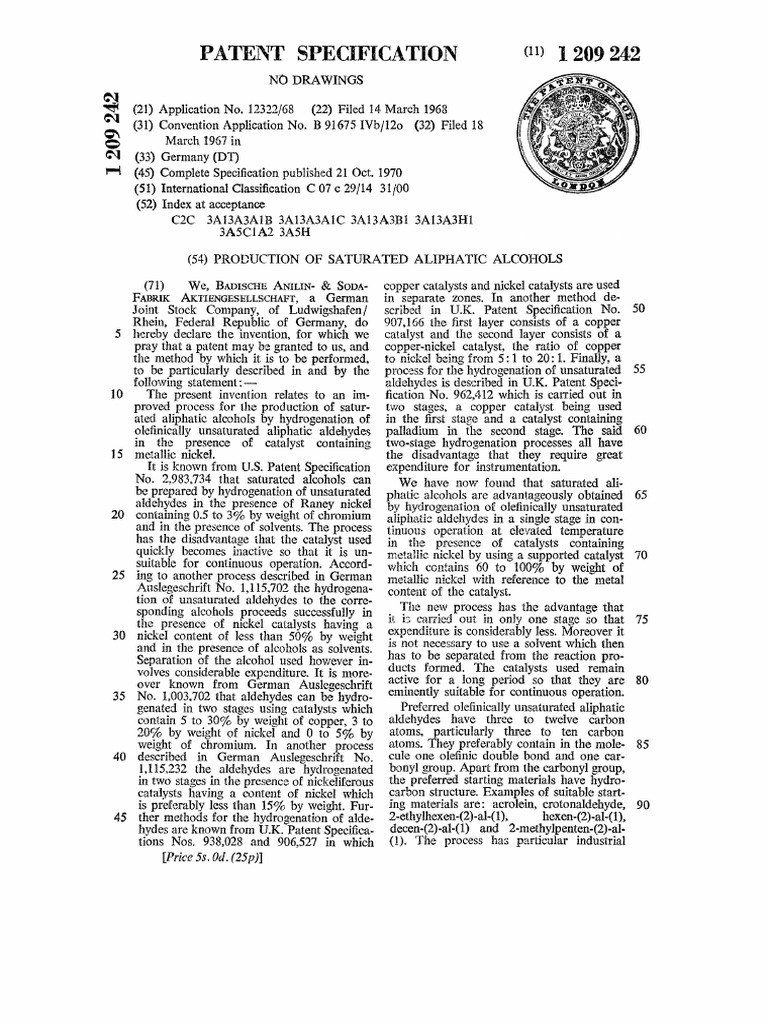 Hydrogenation Raney Nickel Patent | PDF | Hydrogenation | Alkene