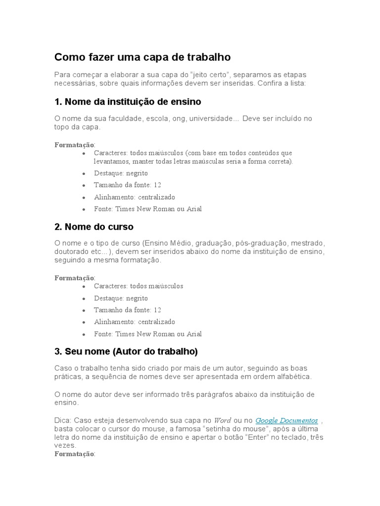 Como Fazer Uma Capa de Trabalho | PDF | Arial | Mestrado