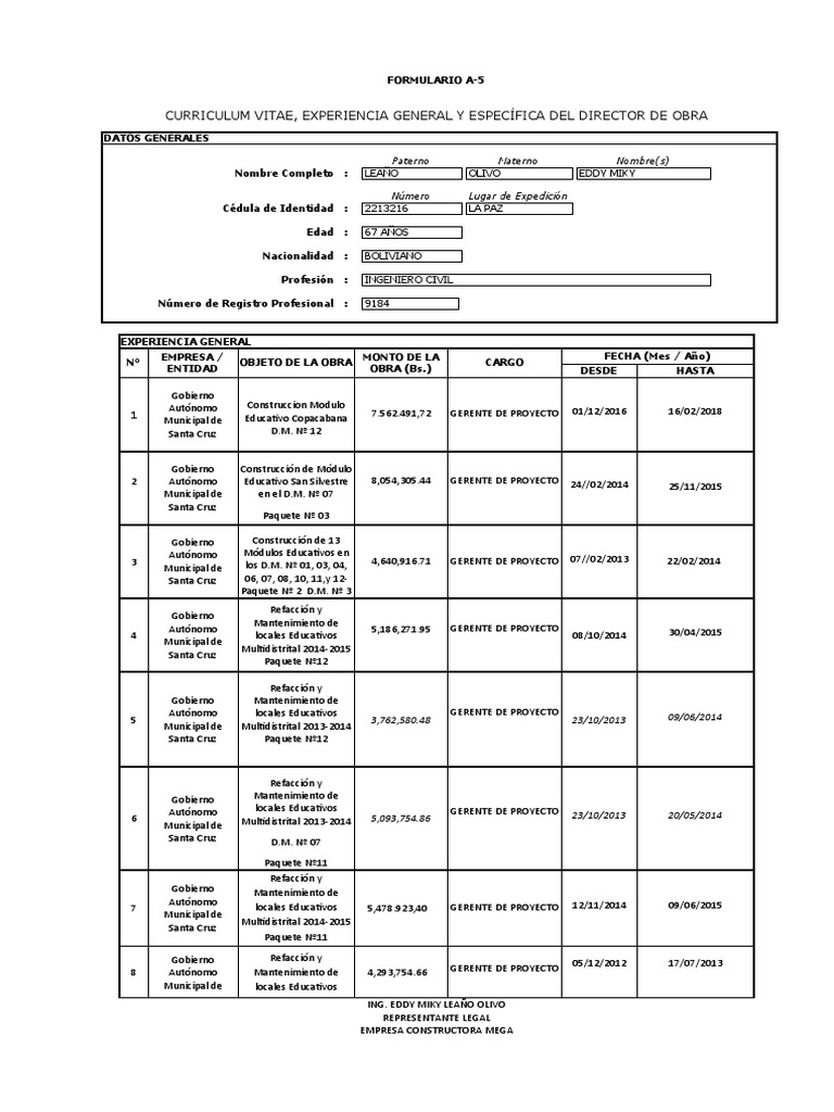 Formulario A-5 Elo | PDF
