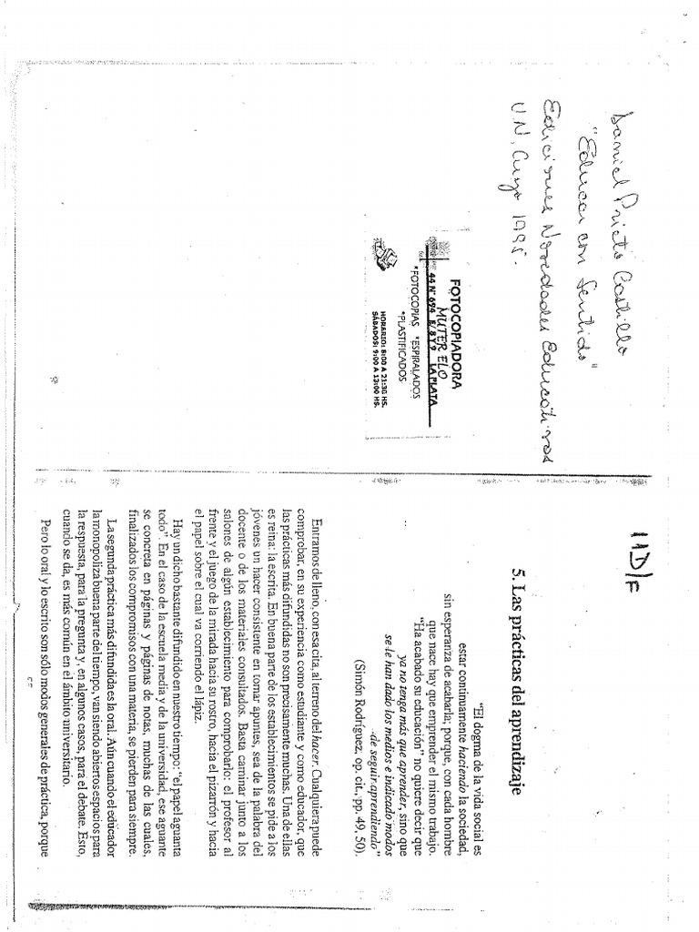 Prieto Castillo Las Prácticas Del Aprendizaje | PDF