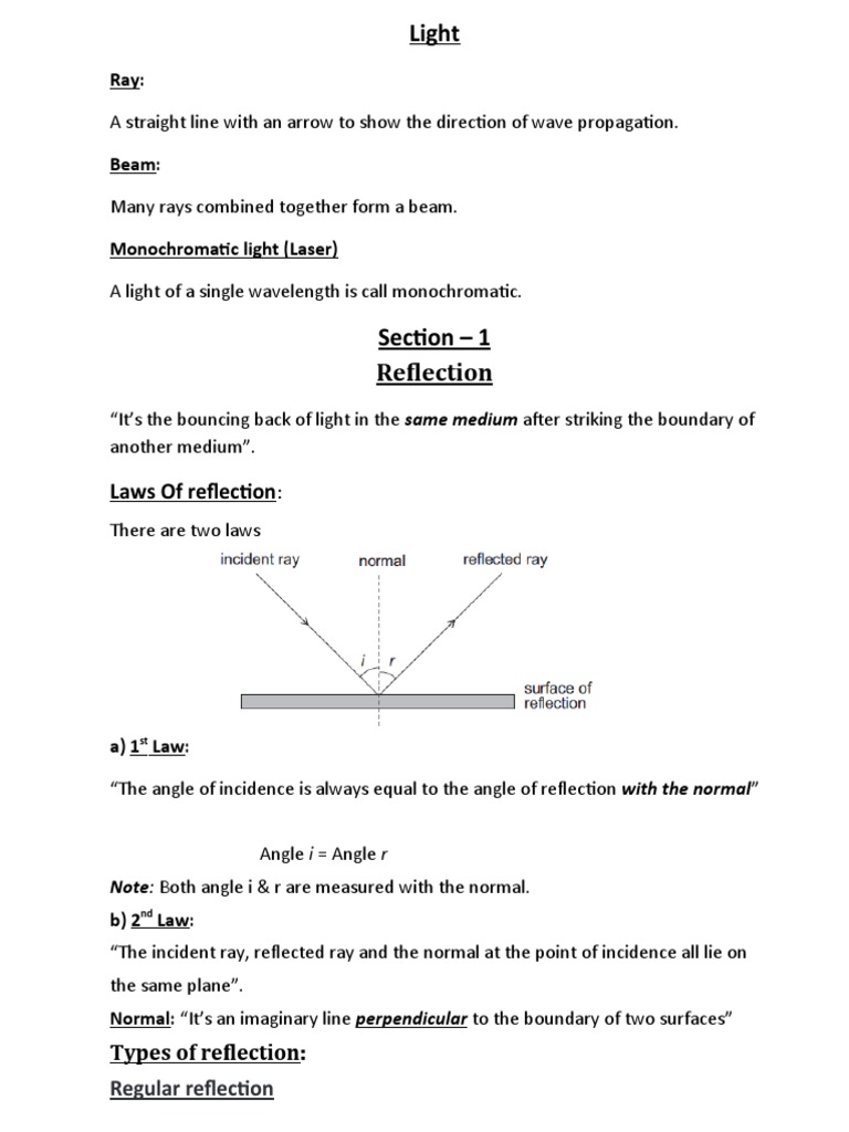 Light | PDF | Reflection (Physics) | Refraction