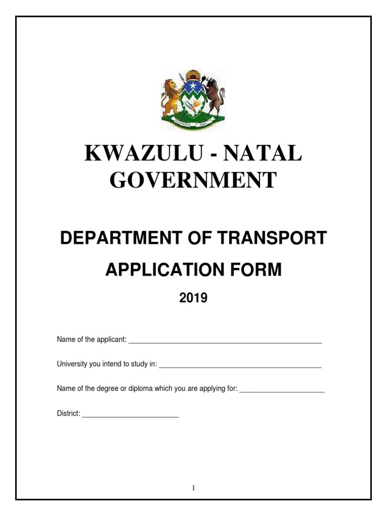KZN Department of Transport Bursary Form | PDF | Academic Degree | Diploma